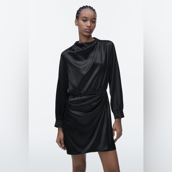 Zara | Dresses | Zara Black Satin Effect Mini Dress | Poshmark